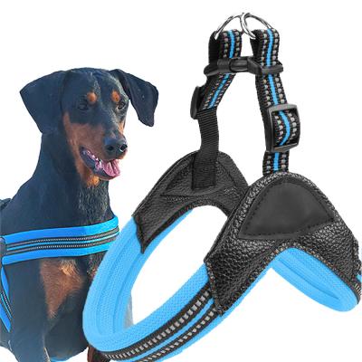 China Black Blue PU Dog Harness Leash Set - 4 Size Options XS S M L with Reflective Safety Strips and POM Buckle for sale