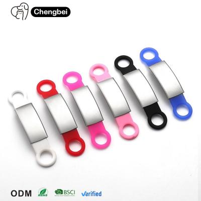 China Custom Engravable Pet ID Tags 2.5x8.5cm Silicone Stainless Steel Anti-Lost Dog Cat Collar Tags for sale