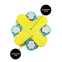 China Pet Puzzle Feeder Toy 25.5x25.5x7cm Yellow PP Material Dog IQ Training Treat Dispenser for sale