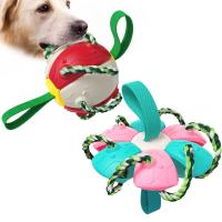China Bite Resistant Dog Soccer Ball 141.5mm ABS Training Toy with Squeaker and Straps for Outdoor Play for sale