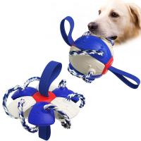 China Bite Resistant Dog Soccer Ball 141.5mm ABS Training Toy with Squeaker and Straps for Outdoor Play for sale