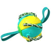 China Bite Resistant Dog Soccer Ball 141.5mm ABS Training Toy with Squeaker and Straps for Outdoor Play for sale