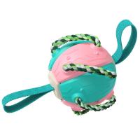 China Bite Resistant Dog Soccer Ball 141.5mm ABS Training Toy with Squeaker and Straps for Outdoor Play for sale