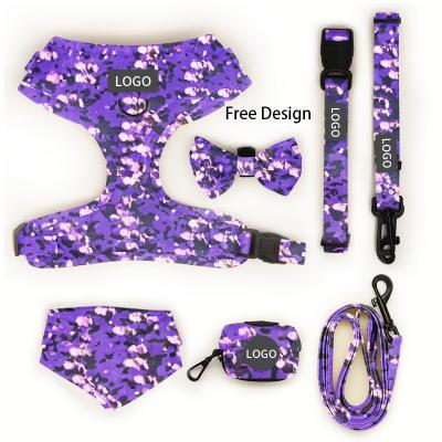 China Custom Printed Soft Padded Dog Harness Set with Adjustable Vest Collar Leash in Sizes XS to XL for sale