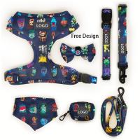 China Custom Printed Soft Padded Dog Harness Set with Adjustable Vest Collar Leash in Sizes XS to XL for sale