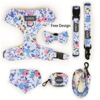 China Custom Printed Soft Padded Dog Harness Set with Adjustable Vest Collar Leash in Sizes XS to XL for sale