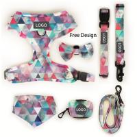China Custom Logo Soft Padded Reversible Dog Harness Vest Set with Collar Leash Bow Bandana Sizes XS to XL for sale
