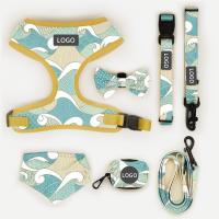 China Custom Pattern Designers Reversible Polyester Pet Harness Sets Personalized Collar Leash and Waterproof Dog Harness Set for sale
