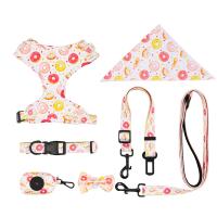 China Custom Dog Harness Set with Bowknot Bandana Collar Leash Polyester Neoprene Sizes XS to XL for sale