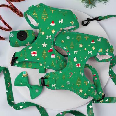 China Custom Dog Harness Set with Bow Tie Bandana Reversible Polyester Neoprene 5 Sizes XS to XL for sale