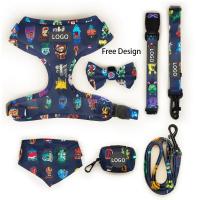 China Custom Dog Harness Set with Bow Tie Bandana Reversible Polyester Neoprene 5 Sizes XS to XL for sale
