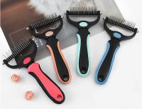 China TPR Double Sided Pet Hair Remover Brush Self Cleaning Slicker Comb 17cm for sale