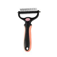 China TPR Double Sided Pet Hair Remover Brush Self Cleaning Slicker Comb 17cm for sale
