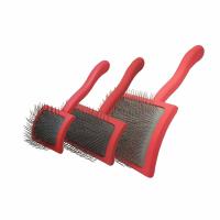 China Pet Wire Grooming Brush Wooden Handle Long Pin Slicker Brush for Medium Large Dogs 20x10cm for sale