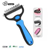 China Double-Sided Pet Grooming Comb 17×10×2.5cm Self-Cleaning Shedding Brush for Cats and Dogs for sale