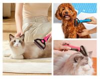 China Double-Sided Pet Grooming Comb 17×10×2.5cm Self-Cleaning Shedding Brush for Cats and Dogs for sale