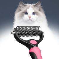 China Double-Sided Pet Grooming Comb 17×10×2.5cm Self-Cleaning Shedding Brush for Cats and Dogs for sale
