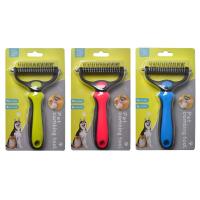 China Double-Sided Pet Grooming Comb 17×10×2.5cm Self-Cleaning Shedding Brush for Cats and Dogs for sale