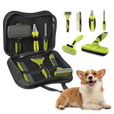 China Customized 6 In 1 Dog Brush Set Pet Grooming Kit with Travel Bag 24.5cm for sale