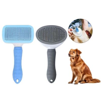China Self-Cleaning Pet Hair Remover Comb 21×11cm Portable Grooming Brush for Cats and Dogs for sale