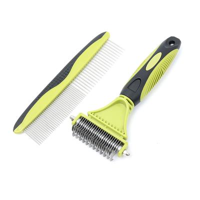 China Custom Logo Pet Grooming Comb Set 2 in 1 Fine and Wide Teeth for Cats Dogs 26cm for sale