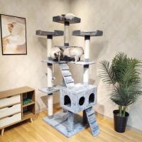 China 186cm Large Wooden Cat Climbing Tower with Sisal Scratching Posts and 2 Condos - 55×50cm Base for sale