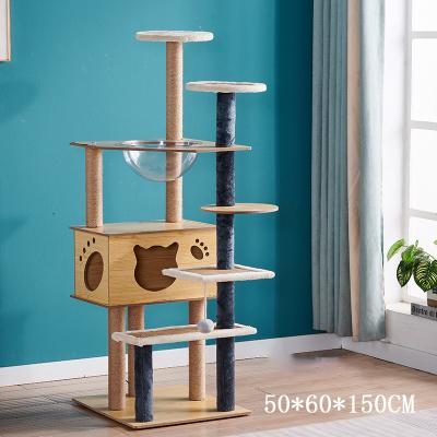 China Custom Sizes Wooden Cat Tree with Sisal Scratcher Houses 60x60x200cm for sale