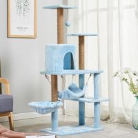 China Cat Scratching Tree Natural Multi-level Platform Wooden  Cat Tree With Hammock for sale
