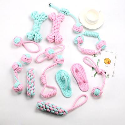 China Interactive TPR Rope Dog Chew Toy Pink Dental Cleaning Teeth 30cm for sale