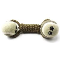 China Cotton Rope Dog Chew Toy with Tennis Ball Dumbbells for Medium Large Dogs 25cm for sale