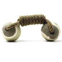 China Cotton Rope Dog Chew Toy with Tennis Ball Dumbbells for Medium Large Dogs 25cm for sale