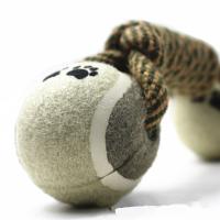 China Cotton Rope Dog Chew Toy with Tennis Ball Dumbbells for Medium Large Dogs 25cm for sale