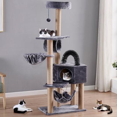 China Wooden Large Cat Scratcher House Tower with Sisal Fabric 37x58x158cm Custom Sizes for sale