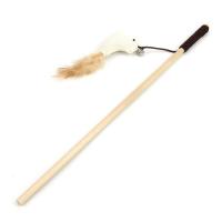 China M Size Cat Teaser Wand Natural Wood Cat Feather Stick Interactive Pet Toy OEM ODM for sale