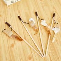 China M Size Cat Teaser Wand Natural Wood Cat Feather Stick Interactive Pet Toy OEM ODM for sale