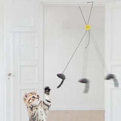 China Retractable Cat Feather Toy with 180cm Rope and 10 Color Options - Interactive Hanging Plush Design for Indoor Cats for sale