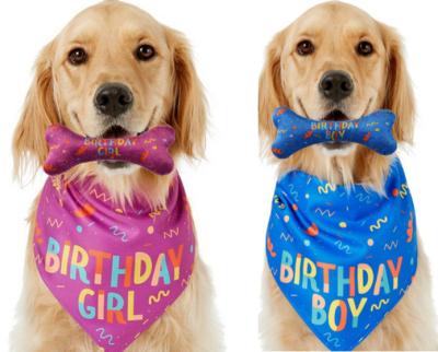 China Custom Printed Dog Birthday Bandana Bone Chew Toy Set Cotton Polyester 200pcs MOQ for sale