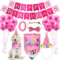 China Pet Party Decoration Set Dog Bandana Hat Tie Balloons Happy Cake Topper Cloth 8pcs for sale