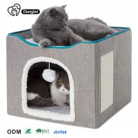 China Warm Pet Sleeping Double Layer Fabric Cat Cave Popular Foldable Indoor Large Cat House for sale