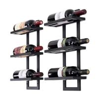 China Wall-mounted Wine Rack (holds 9 Bottles) Black Metal Wine Bottle Rack Kitchen Storage for sale
