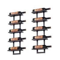 China Wall-mounted Wine Rack (holds 9 Bottles) Black Metal Wine Bottle Rack Kitchen Storage for sale