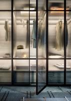 China Custom Designed for Wardrobe Closet Modern LED Lighted Aluminum Metal Storage Shelves Glass Coating Technology Clear Wardrobe for sale
