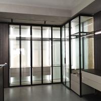 China Custom Designed for Wardrobe Closet Modern LED Lighted Aluminum Metal Storage Shelves Glass Coating Technology Clear Wardrobe for sale
