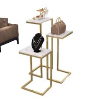 China Durable Gold Metal Wood Floor Type Display Stand Marble-Design Panel Shelf Promotional Rack Clothing Shoes S/M/L Sizes 1 Pcs for sale
