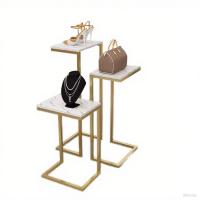 China Durable Gold Metal Wood Floor Type Display Stand Marble-Design Panel Shelf Promotional Rack Clothing Shoes S/M/L Sizes 1 Pcs for sale