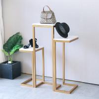 China Durable Gold Metal Wood Floor Type Display Stand Marble-Design Panel Shelf Promotional Rack Clothing Shoes S/M/L Sizes 1 Pcs for sale