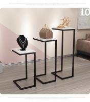China Durable Gold Metal Wood Floor Type Display Stand Marble-Design Panel Shelf Promotional Rack Clothing Shoes S/M/L Sizes 1 Pcs for sale