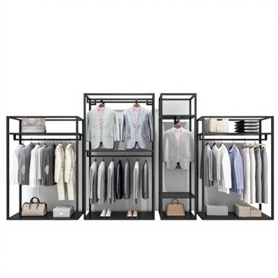 China HOT Sales Black Modern Double Tier Aluminum Durable Space-Saving Clothing Stand Display Organizer Rack 5-10kg Load Capacity for sale