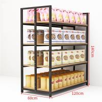China 140CM Standing Type Black Aluminum Retail Display Shelves Custom Wood Storage Solutions for Shop Food Storage for sale