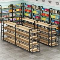 China 140CM Standing Type Black Aluminum Retail Display Shelves Custom Wood Storage Solutions for Shop Food Storage for sale